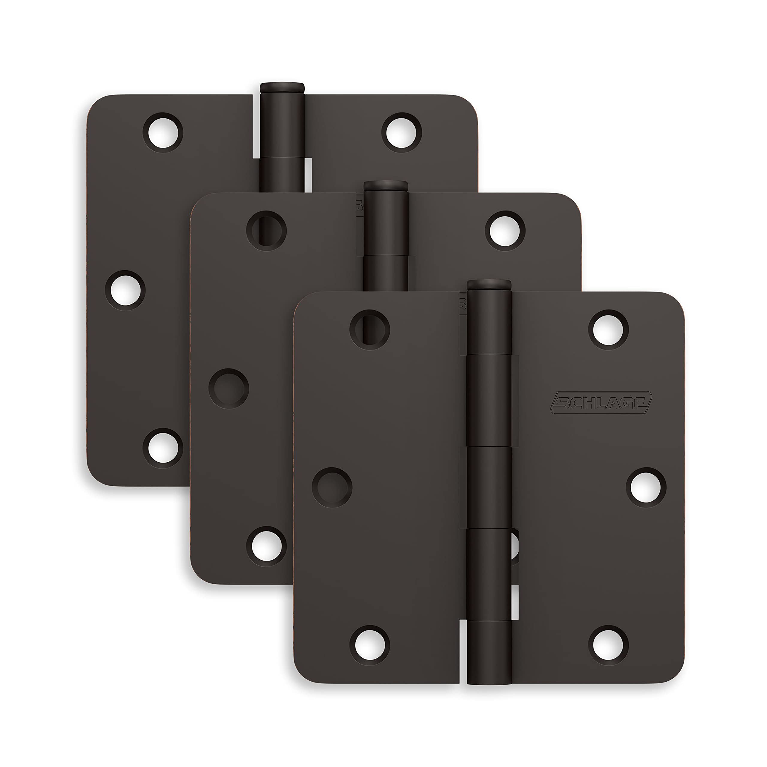 Schlage 3.5" Door Hinge with 1/4" Radius Round Corner in Aged Bronze (3-Pack)