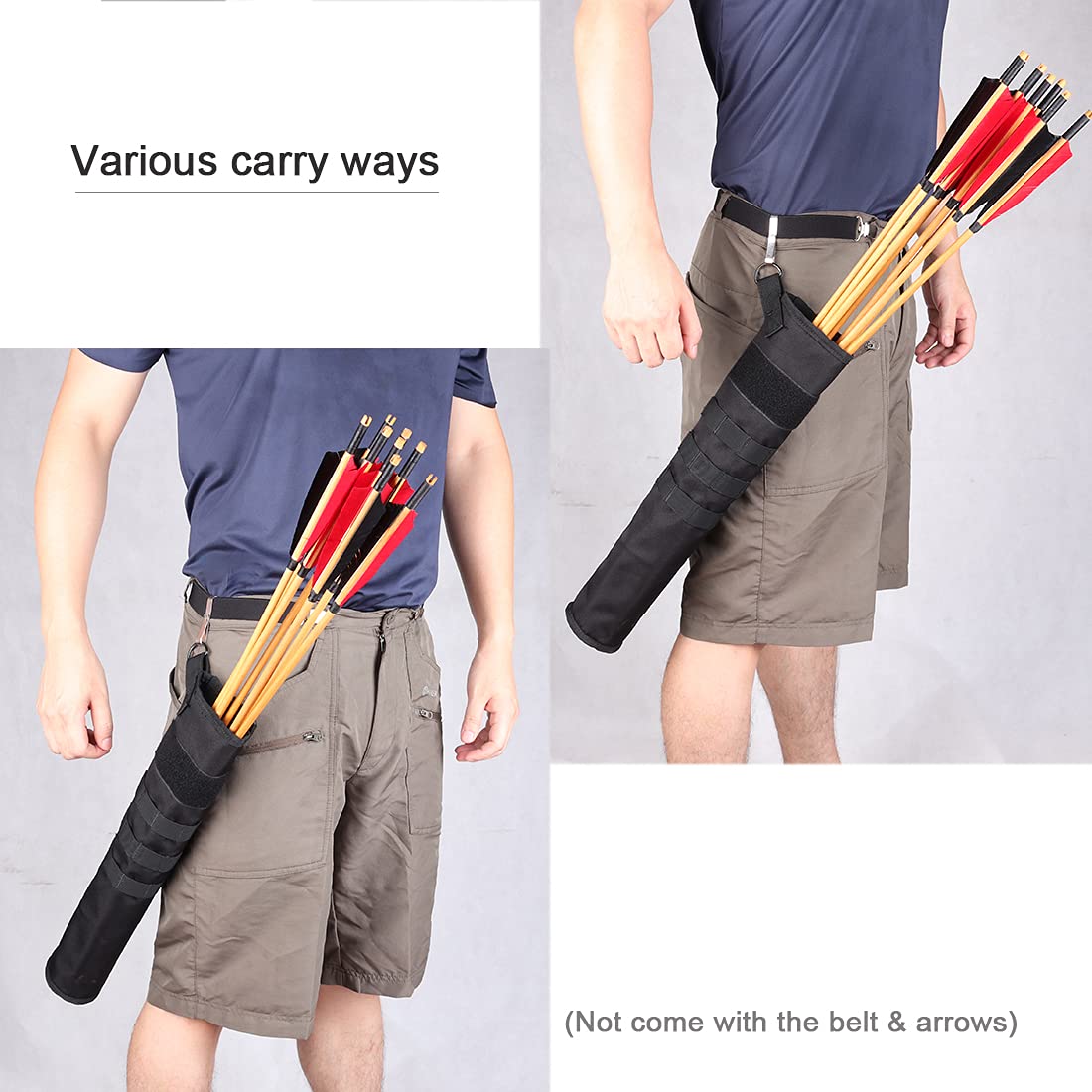 KRATARC Archery Lightweight Back Arrow Quiver Dual Use Foldable Compact Hip Arrows Bag with Molle System Hanged for Target Shooting (Black- diameter 3.5'')