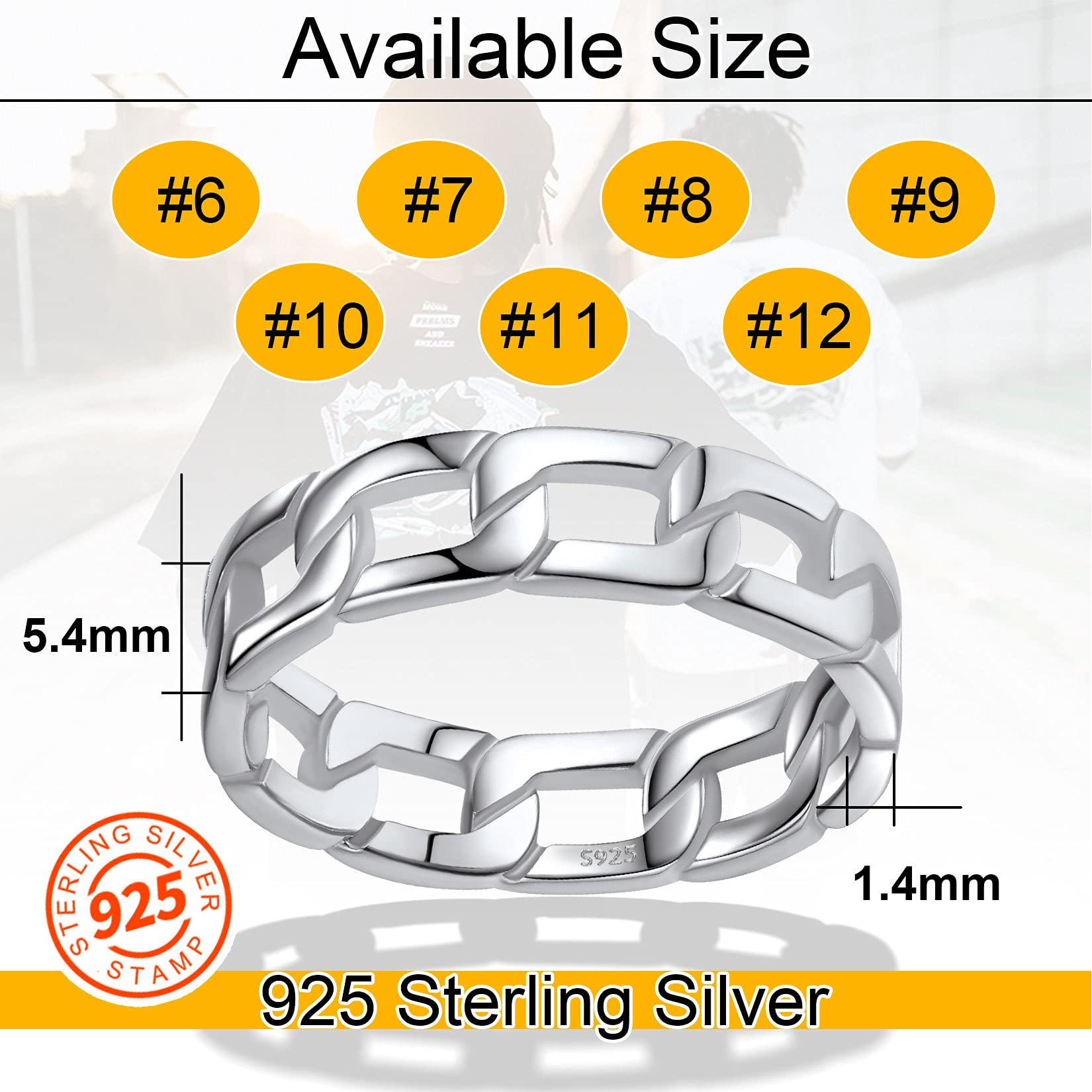 Silver Cuban Link Ring Women Size 6 Buckle Rings Sterling Silver Chain Rings