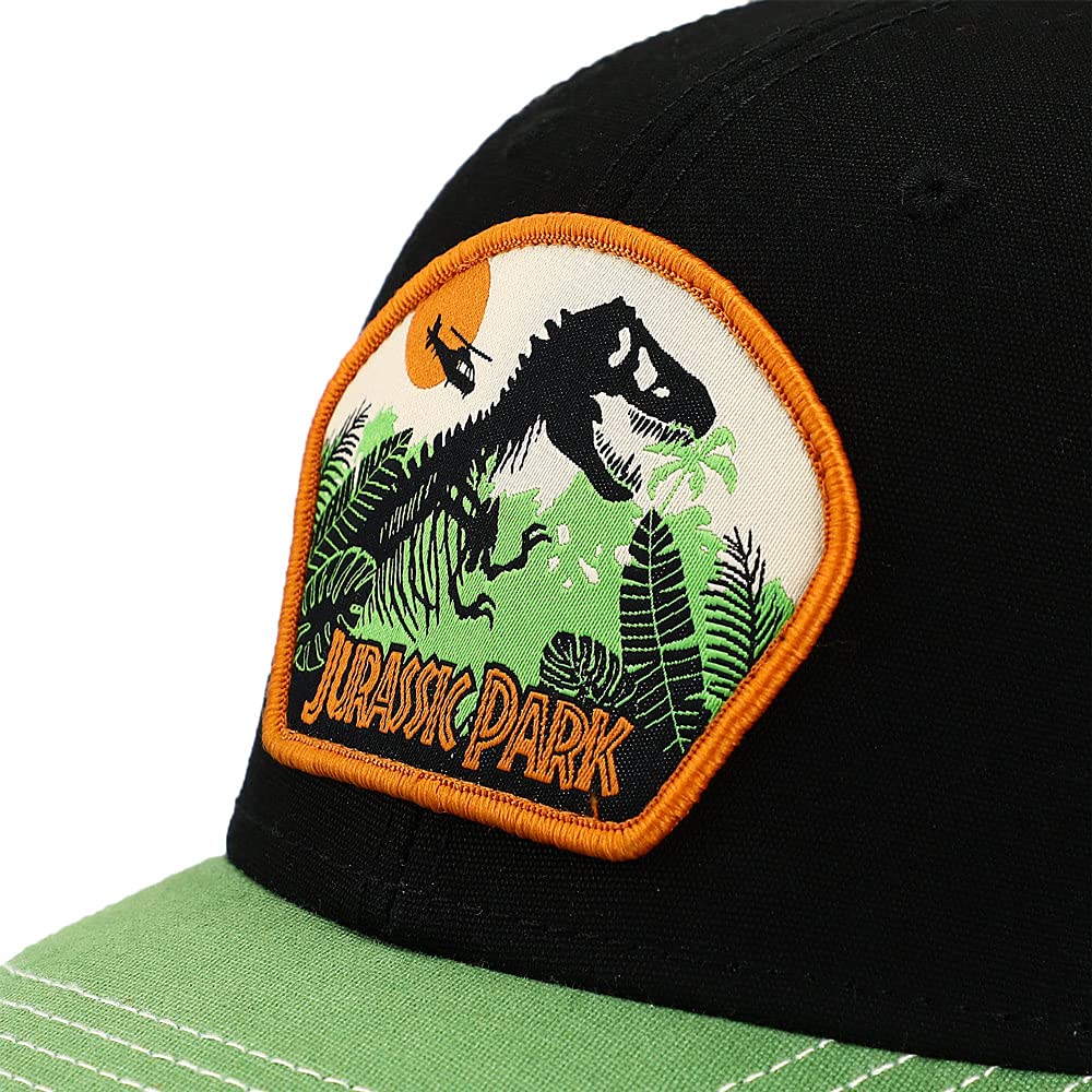 Bioworld Jurassic Park Washed Canvas Trucker Hat with Embroidery Patch and Underbill Print Snapback hat Black