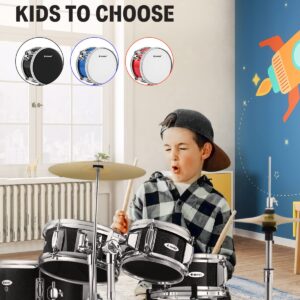 Kid Drum Sets-Donner 5-Piece for Beginners, 14 inch Full Size Complete Junior Drum Kit with Adjustable Throne, Cymbal, Hi-Hat, Pedal & Drumstick, Metallic Black