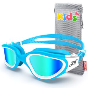 zionor kids swim goggles, g1mini polarized swimming goggles comfort for age 6-14, uv protection anti-fog adjustable strap fit for child boys girls (gold lens)