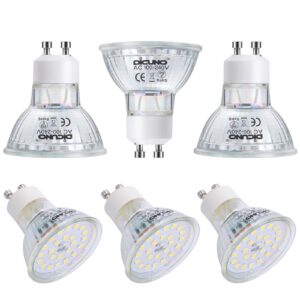 dicuno gu10 led light bulbs, 6w 60w halogen replacement, bright daylight white 5000k, 700lm, full glass cover 120 degree beam angle 120v mr16 gu10 led non-dimmable, spotlight track lighting, 6-pack