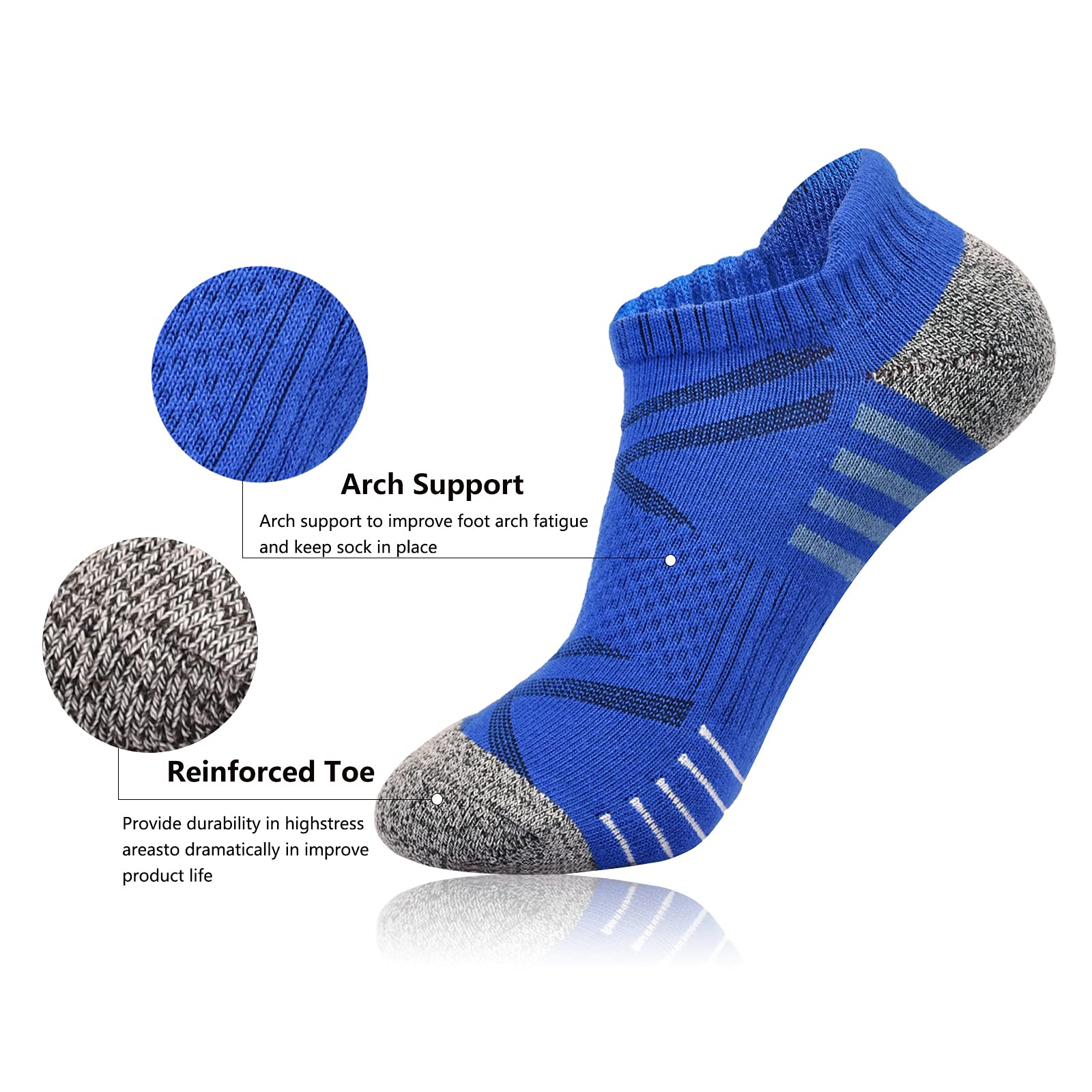 J.WMEET Men's Low Cut Ankle Athletic Socks Cushioned Breathable Running Performance Sport Tab cotton Socks