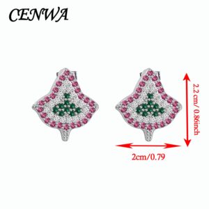 CENWA Pink and Green Leaf Zircon Earrings Sorority Gifts Paraphernalia Graduation Jewelry (Leaf Zircon Earrings)