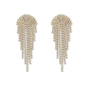 luxury women's long fringe sparkling crystal drop earrings glossy rhinestone dangle earrings bridal wedding party jewelry (sparkling crystal drop earrings-gold)