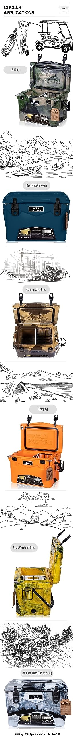 COLD BASTARD COOLERS 20QT Cold Bastard Rugged+ CAMO Camel Premium Ice Chest Cooler Accs Free S&H(CB20-CC)