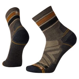 smartwool hike light cushion striped mid crew socks, taupe, medium