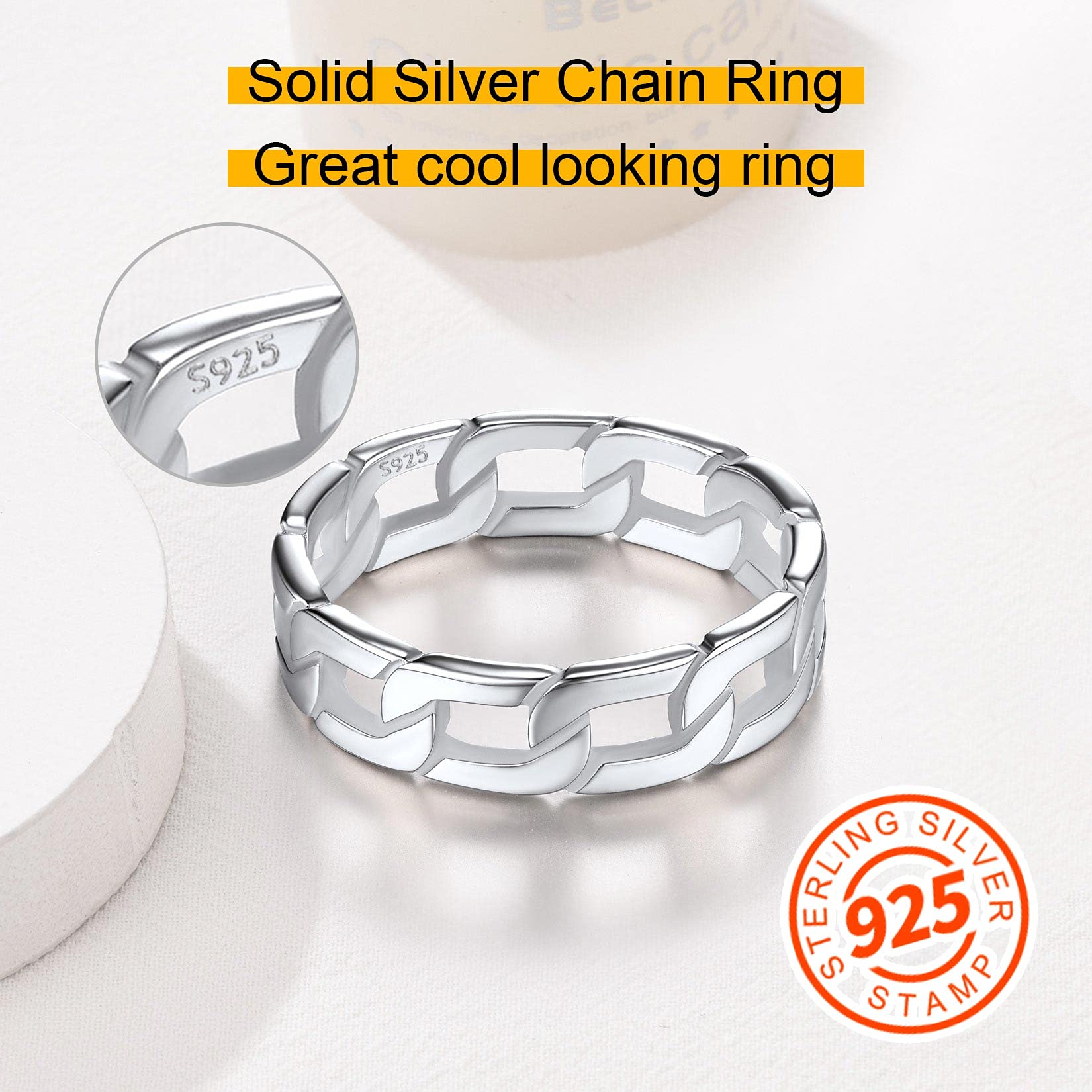 Silver Cuban Link Ring Women Size 6 Buckle Rings Sterling Silver Chain Rings