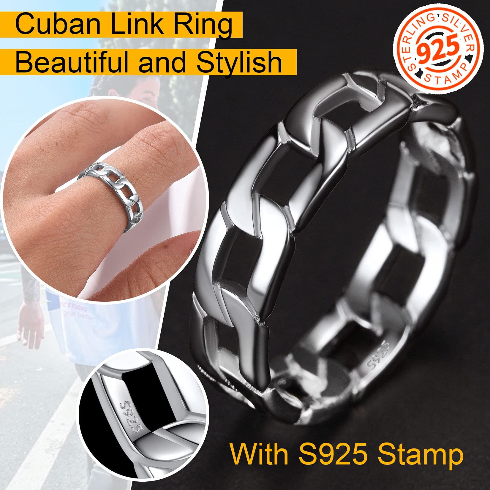 Silver Cuban Link Ring Women Size 6 Buckle Rings Sterling Silver Chain Rings