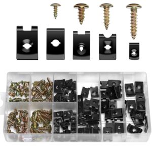 kcrtek 170pcs automotive screws and clips assortment kit,9 size u clips with screws foror dash door panel interior sae