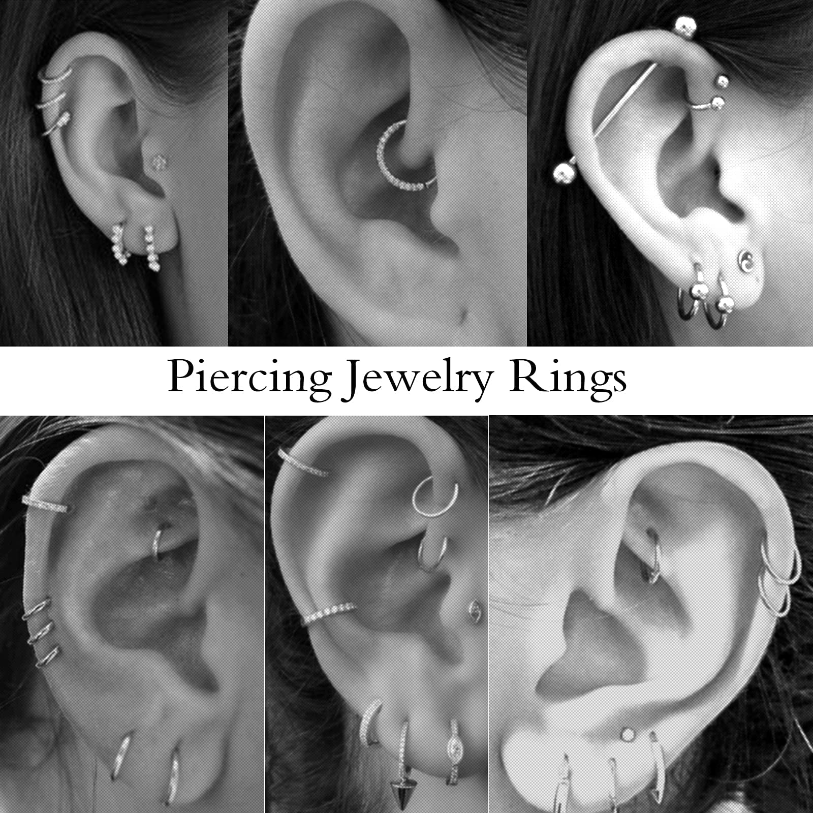 Tiremat 1PC 6mm G23 Titanium Body Piercing Rings for Nose Ear Lip Septum Conch Daith Lobe Helix Tragus Cartilage,16G,Hinged Clicker Segment Hoop with CZ paved