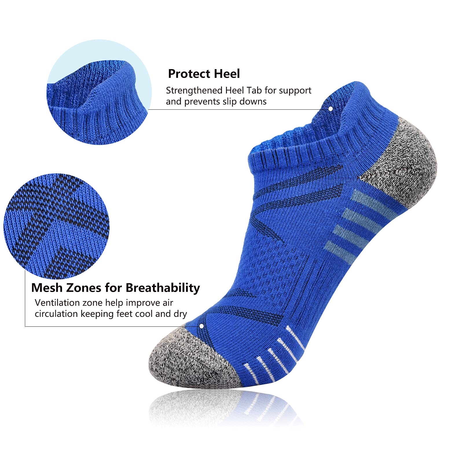 J.WMEET Men's Low Cut Ankle Athletic Socks Cushioned Breathable Running Performance Sport Tab cotton Socks