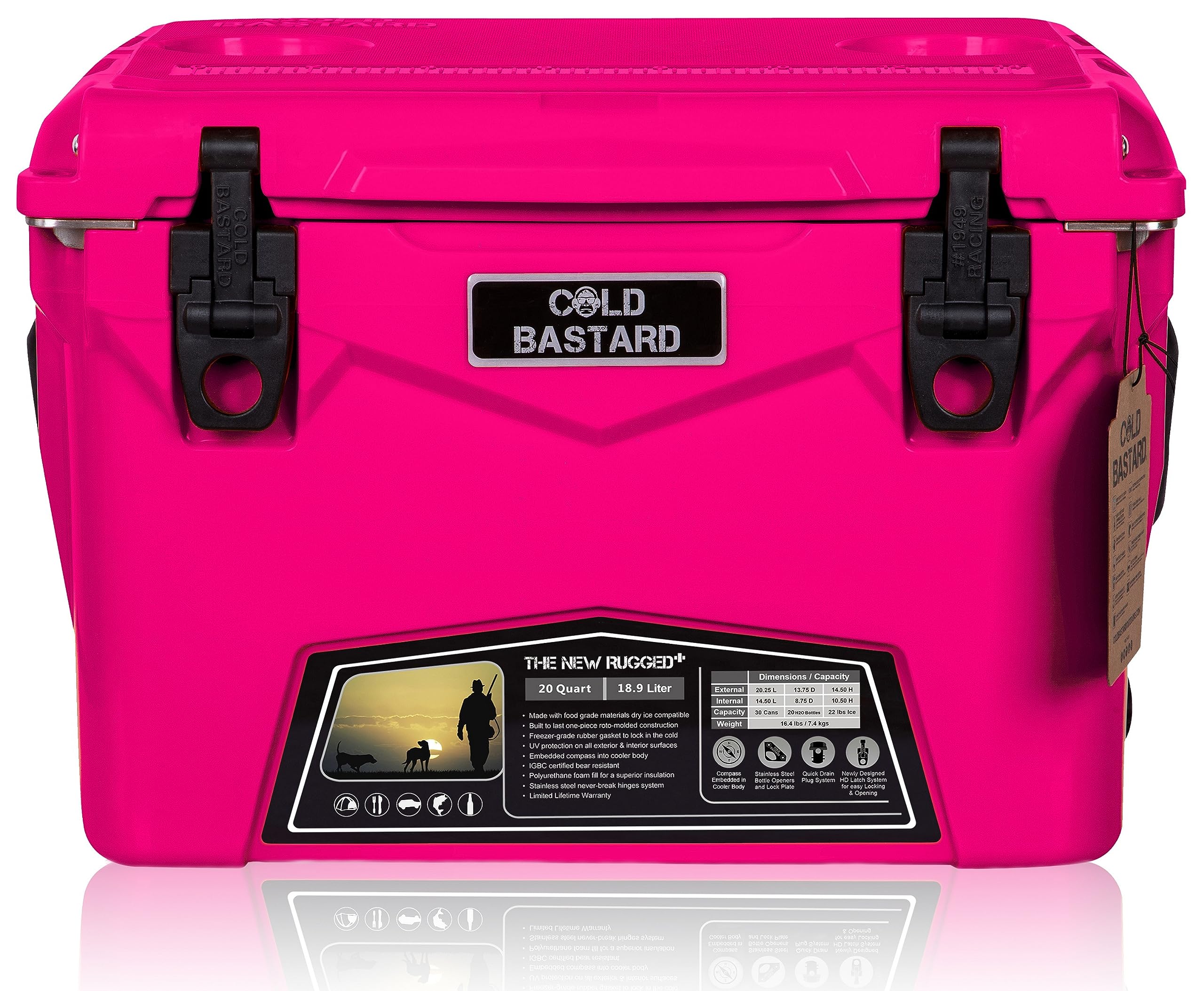 COLD BASTARD COOLERS 20QT Cold Bastard Rugged+ Pink NEON Premium Ice Chest Cooler Accessories Free S&H(CB20-PN)