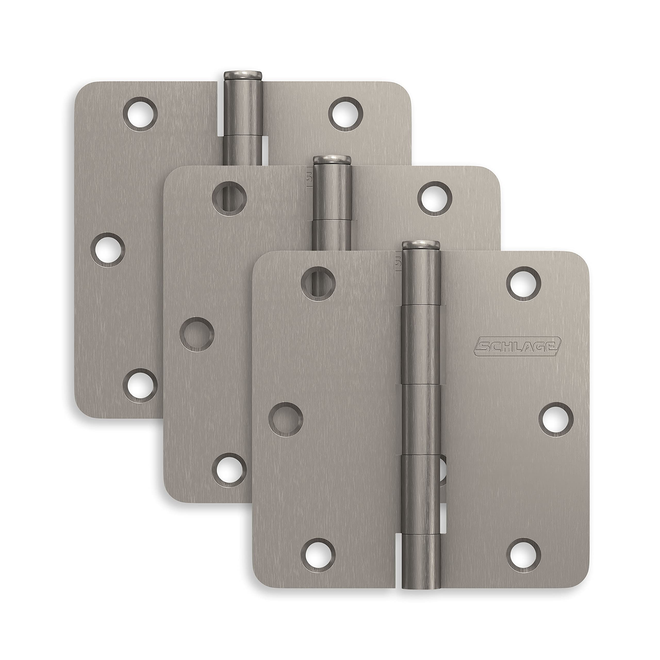 Schlage 3.5" Door Hinge with 1/4" Radius Round Corner in Satin Nickel (3-Pack)