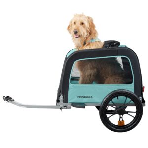 retrospec rover hauler pet bike trailer - small & medium sized dogs bicycle carrier - foldable frame with 16 inch wheels - non-slip floor & internal leash - blue ridge, one size