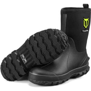 tidewe rubber boots for men, 5.5mm neoprene insulated rain boots with steel shank, waterproof mid calf hunting boots, sturdy rubber work boots for farming gardening fishing (black size 9)