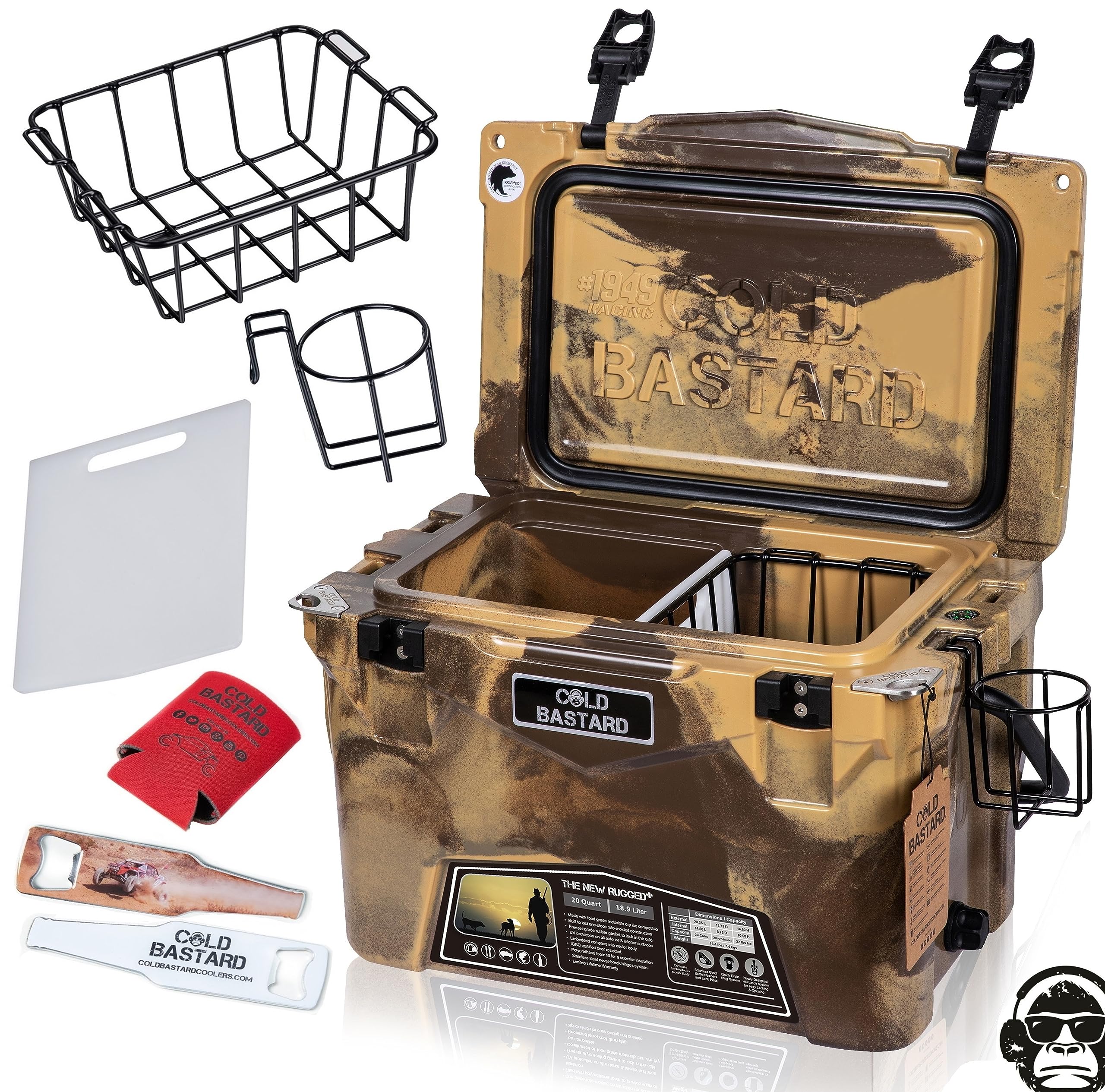 COLD BASTARD COOLERS 20QT Cold Bastard Rugged+ CAMO Camel Premium Ice Chest Cooler Accs Free S&H(CB20-CC)