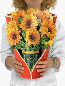 freshcut paper pop up cards, paper flower bouquet 3d popup greeting cards with note card & envelope, birthday card, anniversary card, get well gifts for women, 12" sunflowers