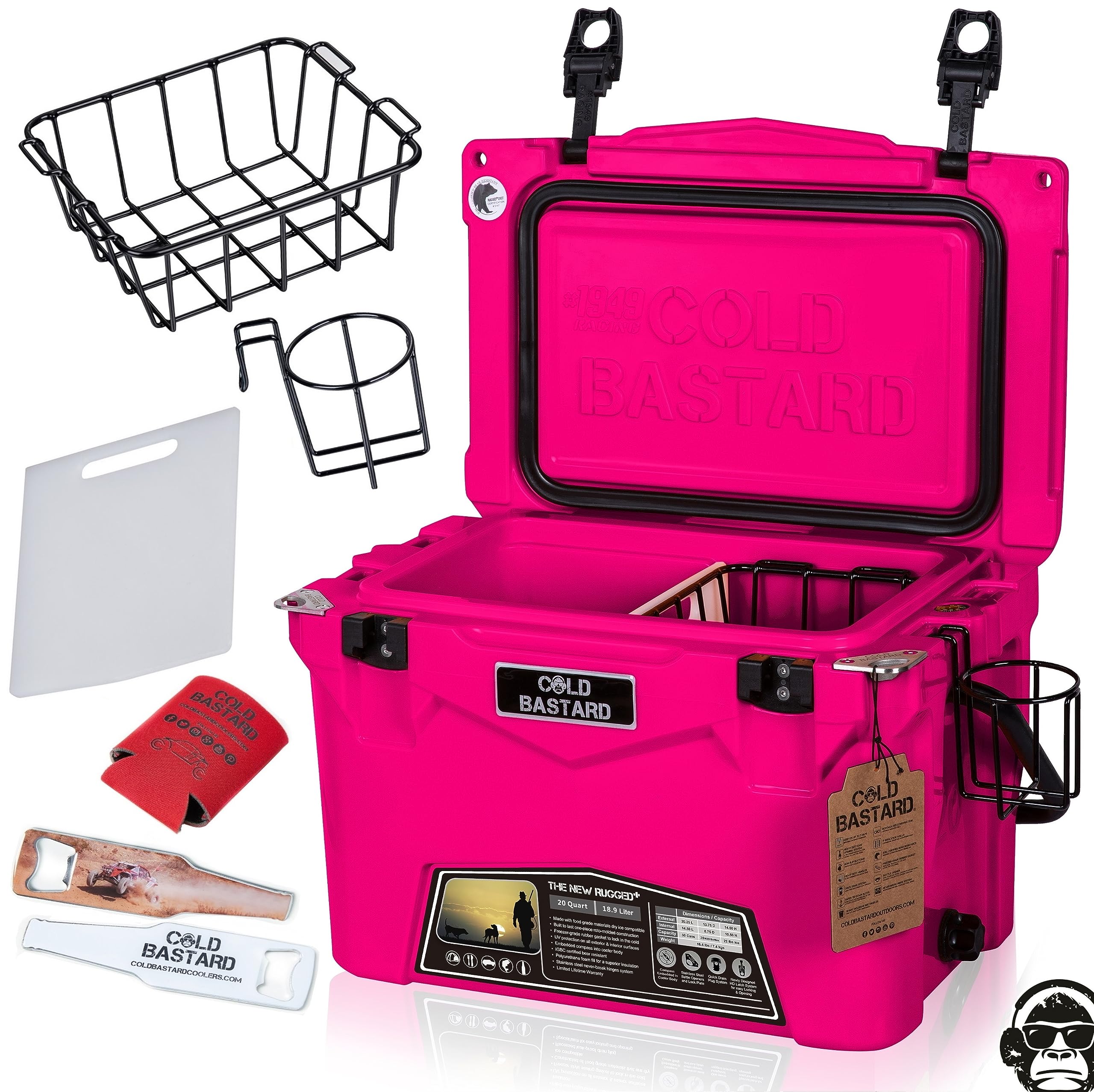 COLD BASTARD COOLERS 20QT Cold Bastard Rugged+ Pink NEON Premium Ice Chest Cooler Accessories Free S&H(CB20-PN)