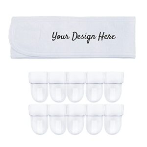 toptie 10 pack custom facial spa headband - add your own design, white makeup headband with magic tape