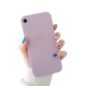 ownest compatible with iphone xr case for soft liquid silicone gold heart pattern slim protective shockproof case for women girls for iphone xr-purple