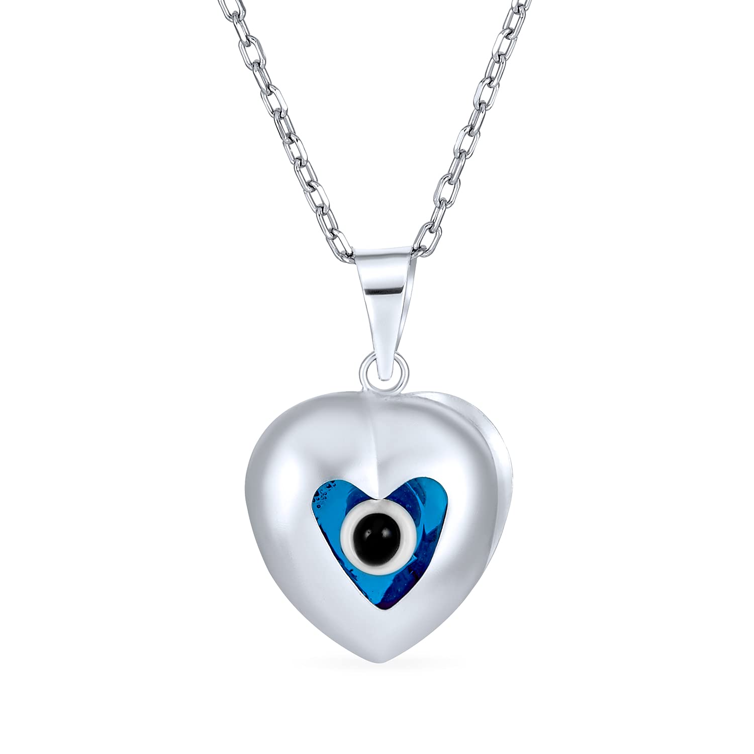 Turkish Spiritual Protection Amulet Heart Shaped Moving Floating Evil Eye Charm Pendant Necklace For Women For Teen .925 Sterling Silver