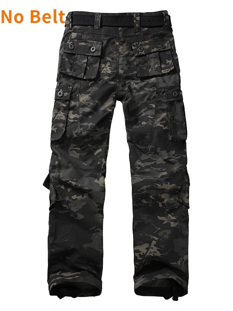 GSGGIG Men's Outdoor Hiking Pants, Tactical Pants Lightweight Casual Work Ripstop Cargo Pants for Men with Pockets No Belt 3355 Black CP CAMO 44