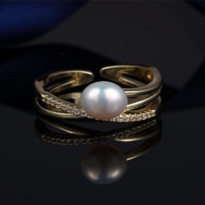 COISE Gold Pearl Rings, Adjustable Rings for Women Girls, AAA+ CZ Stacking Open Rings