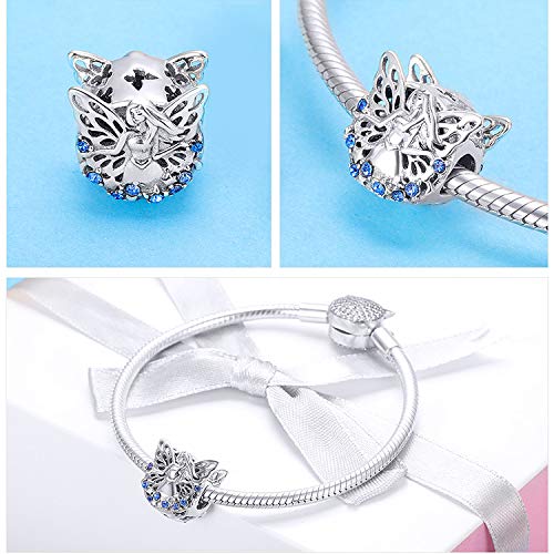 XNTBX Bracelet Charm Bead Blue Elf Fairy DIY Charm 925 Sterling Silver Fits Pandora Bracelet Necklace, European Charms Bracelet