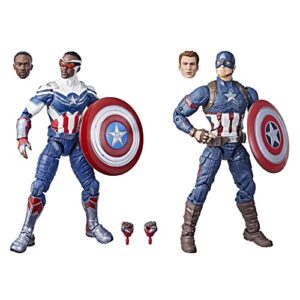 marvel legends series captain america 2-pack steve rogers and sam wilson mcu 6-inch figures, 7 accessories