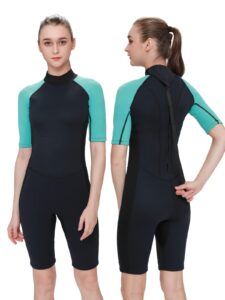 flexel wetsuit shorty women, 2mm neoprene short sleeve diving suit back zip keep warm 1.5mm female shorties wet suits for snorkeling surfing paddle boarding (blue 2mm, large)