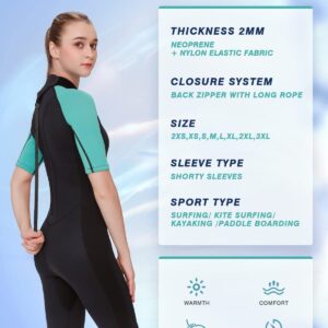 FLEXEL Wetsuit Shorty Women, 2mm Neoprene Short Sleeve Diving Suit Back Zip Keep Warm 1.5mm Female Shorties Wet Suits for Snorkeling Surfing Paddle Boarding (Blue 2mm, Large)