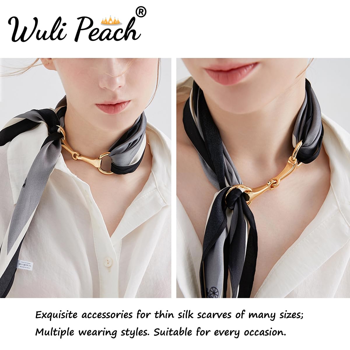 WULI PEACH Horsebit Scarf Ring, Vacuum Plating Stainless Steel eggbutt Equestrian Neck Horsebit Scarf Ring Belt Buckle (Gold+PE Box)