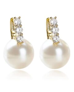 pearl earrings for women 14k gold plated hypoallergenic pearl earrings 5a cubic zirconia dangle earrings elegant jewelry (1-gold)