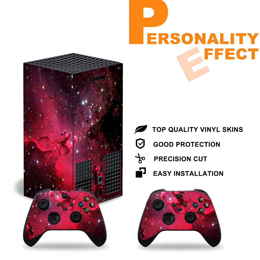 FOTTCZ Vinyl Skin for Xbox Series X Console and Controllers, Sticker Decal Protect Xbox Series X Devices - Red Nebula & Demon Hand