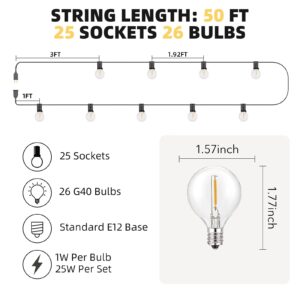 RTTY Outdoor String Lights 50ft, G40 Led Patio Lights with 26pcs Bulbs,Waterproof Shatterproof Dimmable Hanging Connectable Globe Outdoor Lights for Cafe,Bistro,Backyard,Gazebo,Balcony,Party, Black