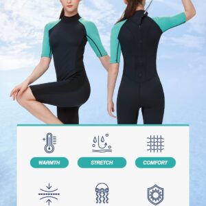 FLEXEL Wetsuit Shorty Women, 2mm Neoprene Short Sleeve Diving Suit Back Zip Keep Warm 1.5mm Female Shorties Wet Suits for Snorkeling Surfing Paddle Boarding (Blue 2mm, Large)