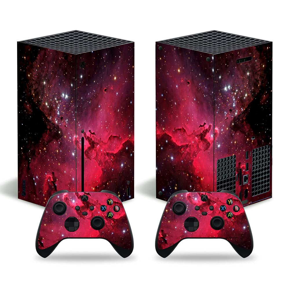 FOTTCZ Vinyl Skin for Xbox Series X Console and Controllers, Sticker Decal Protect Xbox Series X Devices - Red Nebula & Demon Hand