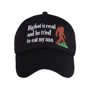 bigfoot is real and he tried to eat hat cotton bigfoot costume gifts baseball hats black