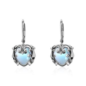 heart gothic skull head dangle earrings for women s925 sterling silver punk dangling earrings with synthetic moonstone halloween jewelry gifts