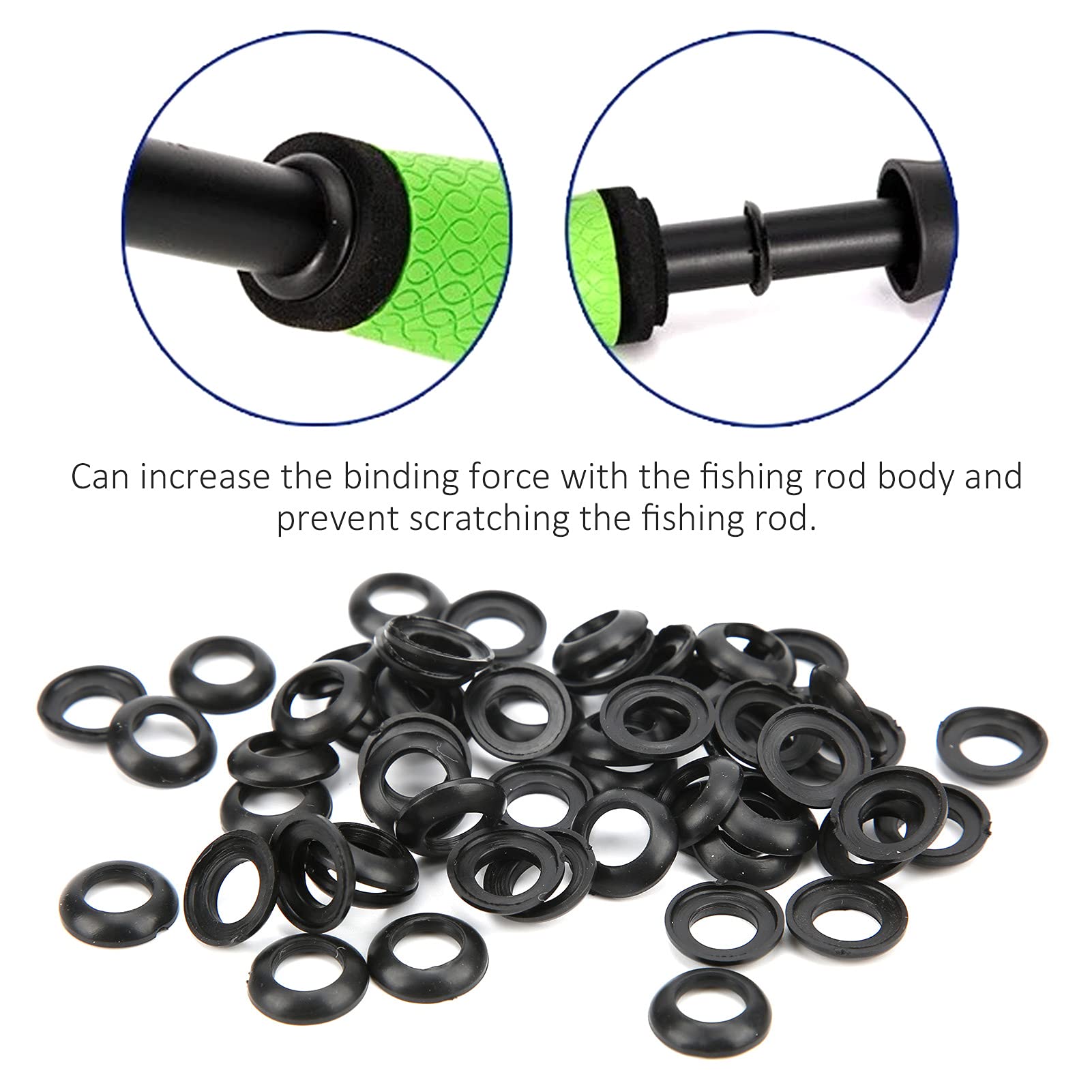 Winding Check Ring, 60PCS Fishing Rod Trim Ring Fishing Rod Building Silicone Elastic Winding Check Dress Ring Fishing Reel Care Accessories(9.5MM) Other Fishing Tools and Accessories