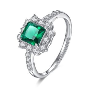 viki lynn 925 sterling silver synthetic emerald halo wedding engagement band ring for women