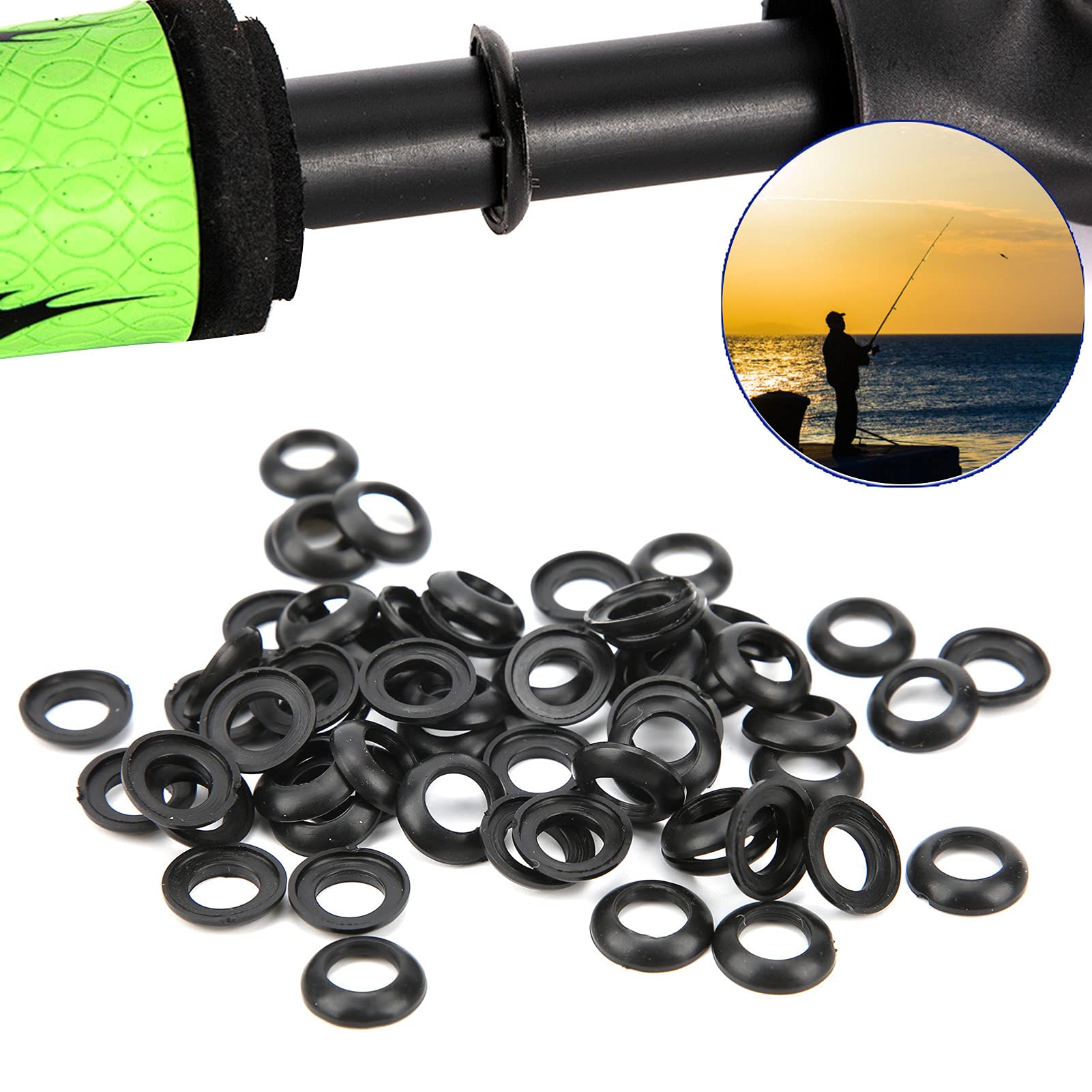 Winding Check Ring, 60PCS Fishing Rod Trim Ring Fishing Rod Building Silicone Elastic Winding Check Dress Ring Fishing Reel Care Accessories(9.5MM) Other Fishing Tools and Accessories