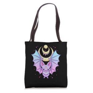 kawaii pastel goth cute creepy crescent moon bat tote bag