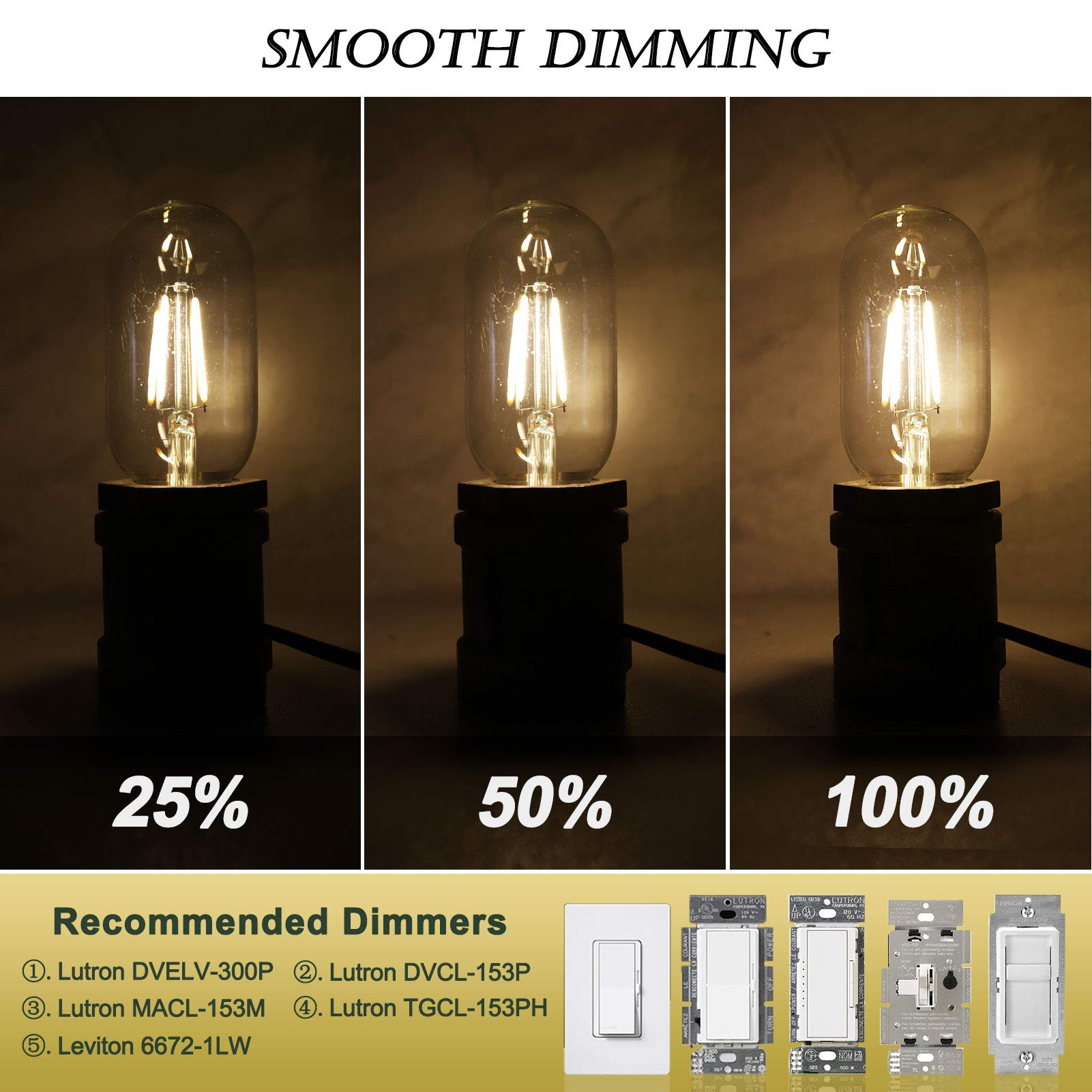 AOMRYOM 2W LED Tubular Bulb 2700K Soft White, 25 Watt Equivalent 250 Lumen, E26 Medium Base, Vintage Edison T45 Tubular Clear Glass Lengthened Filament Dimmable LED Light Bulbs, Pack of 8