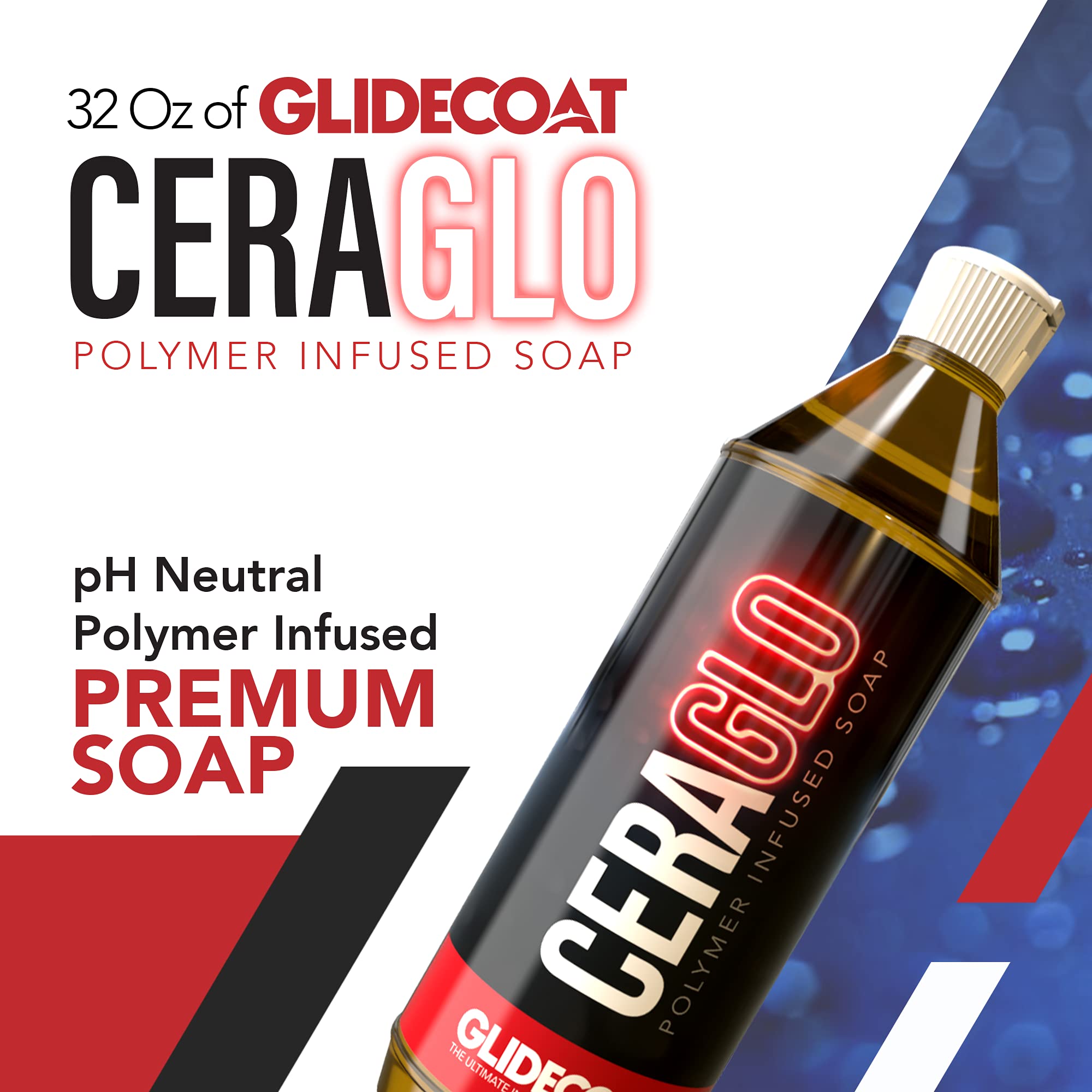 Glidecoat Ceraglo Polymer-Infused Aftercare Soap (32oz) - A Ceramic Foaming Car Wash Soap and Boat Cleaner with Neutral PH for Longevity of Coating and additional Anti-Scratch Protection Layer