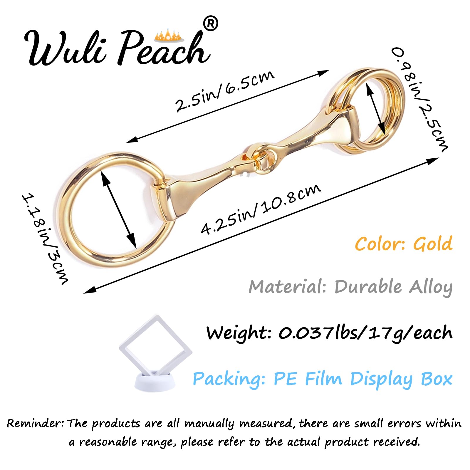 WULI PEACH Horsebit Scarf Ring, Vacuum Plating Stainless Steel eggbutt Equestrian Neck Horsebit Scarf Ring Belt Buckle (Gold+PE Box)