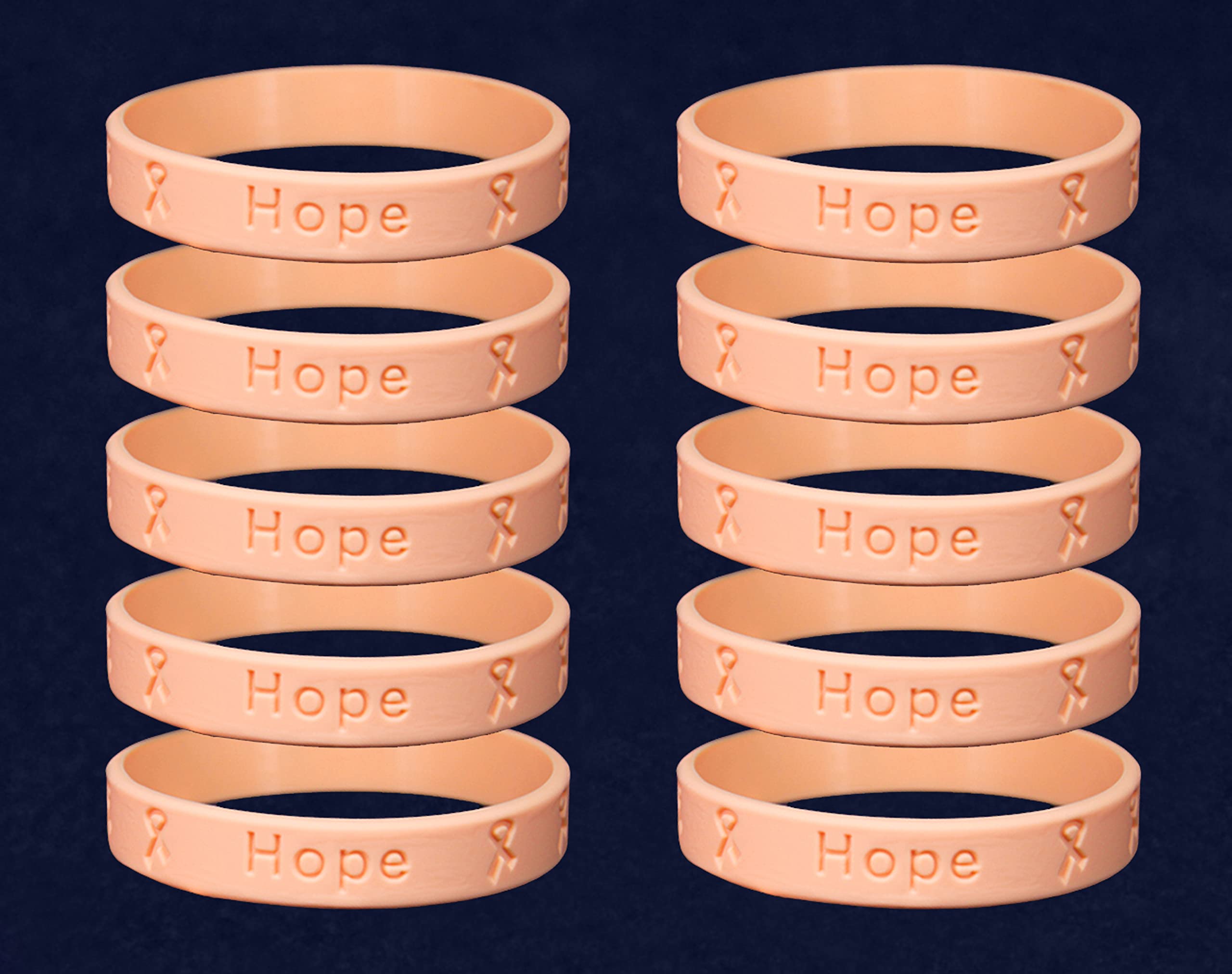 10 Pack Peach Awareness Silicone Bracelets – Peach Rubber Wristbands for Endometrial Cancer & Uterine Cancer Awareness - Perfect for People with Small Wrist