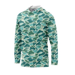 southern fin apparel performance fishing hoodie shirt for men women upf uv 50+ lightweight with hood (large, green camo, l)